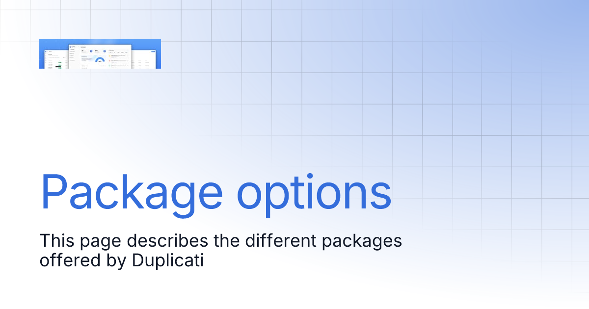 Package options | Duplicati