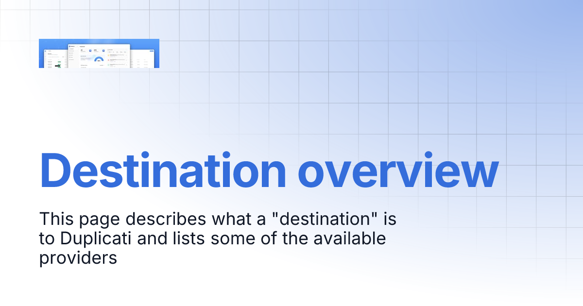 Destination overview | Duplicati